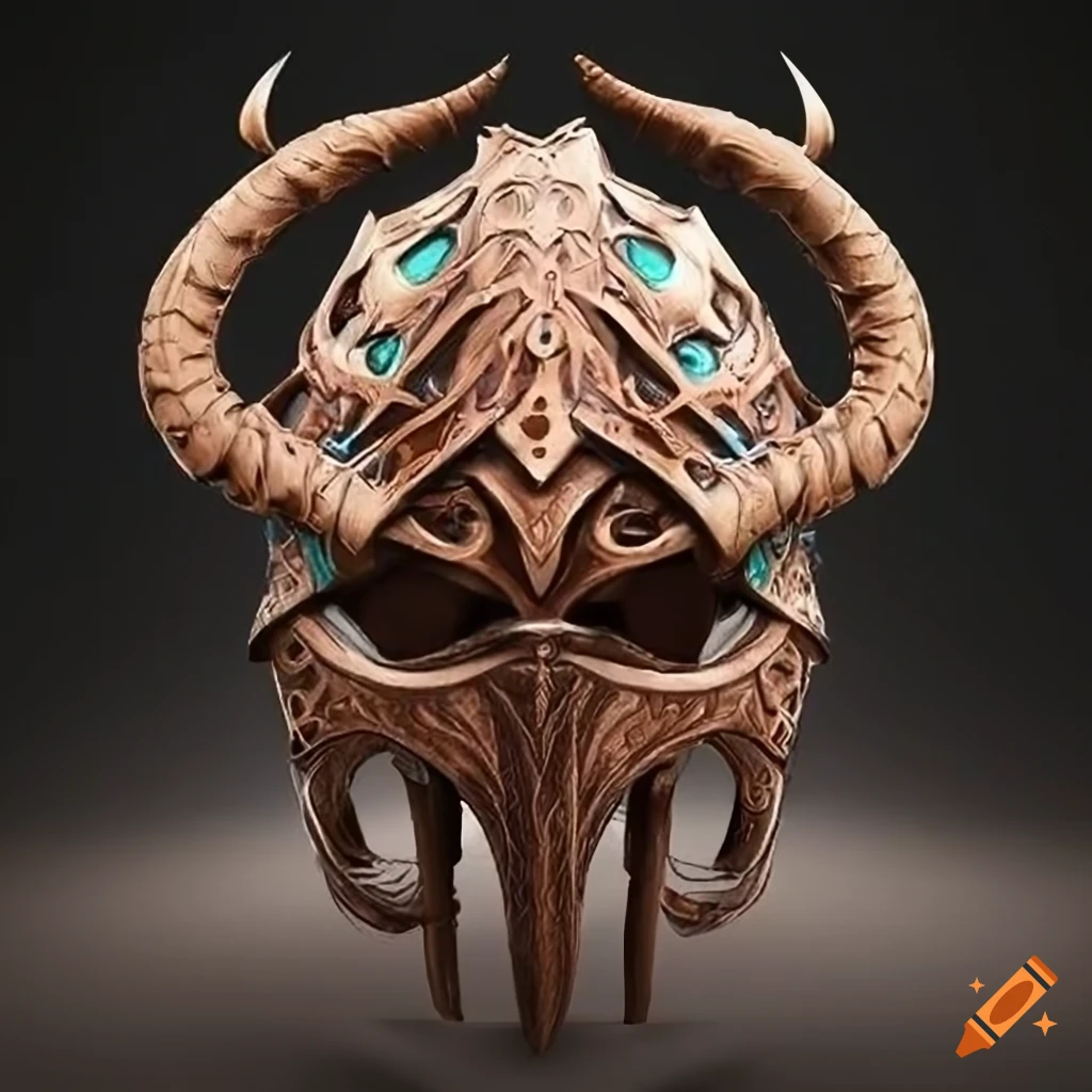 Intricate symmetrical leather helm