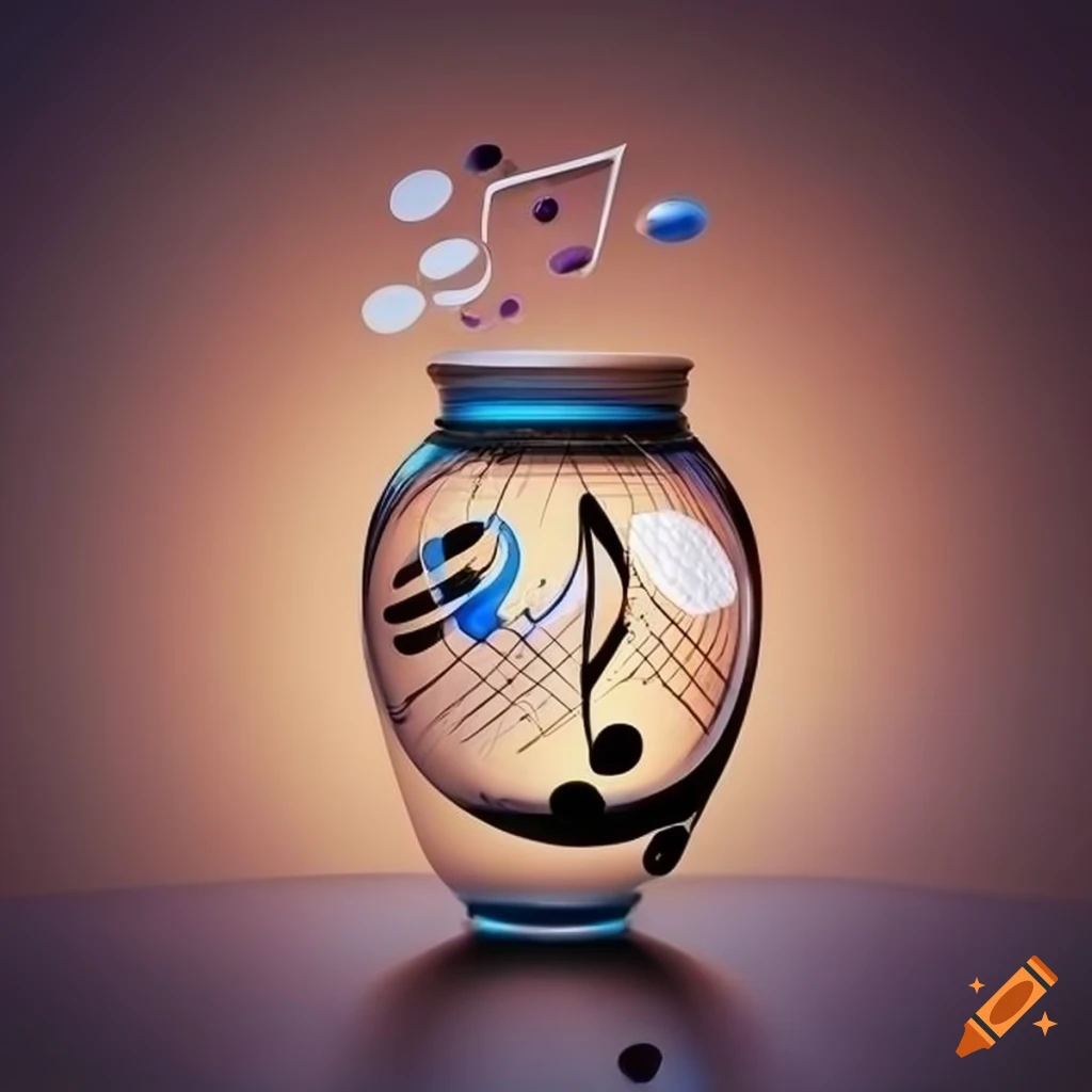 Poster of music signs emerging from a jar