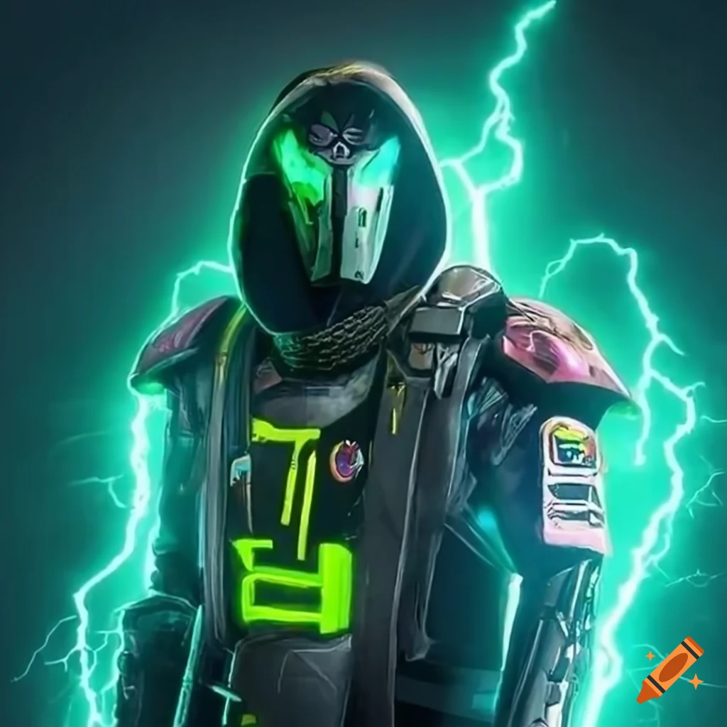 Neon-lit artwork of Cobra Commander with green lightning on Craiyon