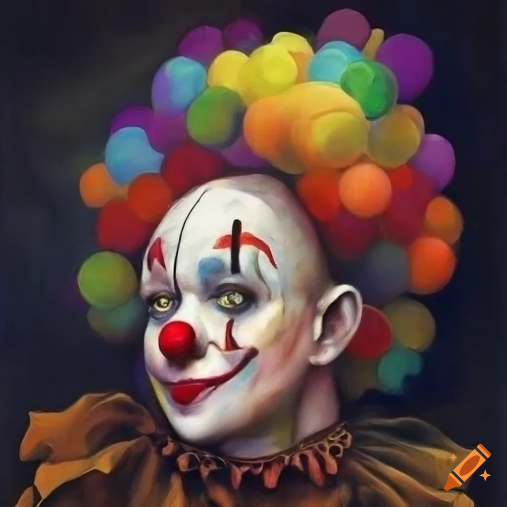 Surrealistic painting of decadent clown performers on Craiyon