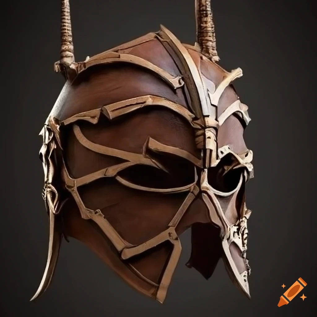Intricate symmetrical leather helm