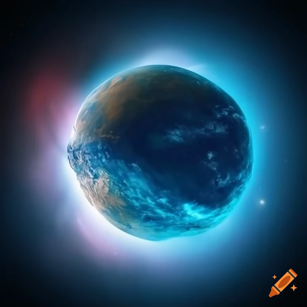 Image of a water planet in deep space