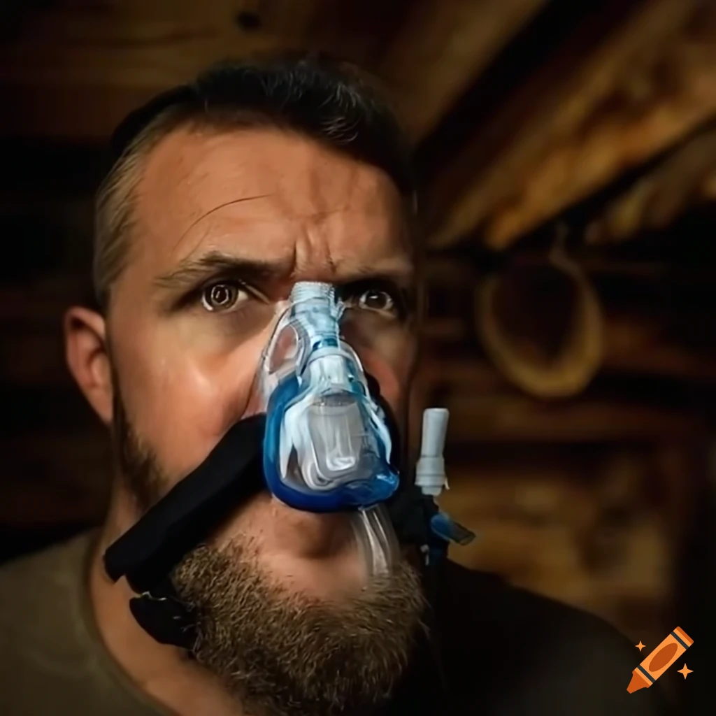 Portrait of a bearded man with cpap mask