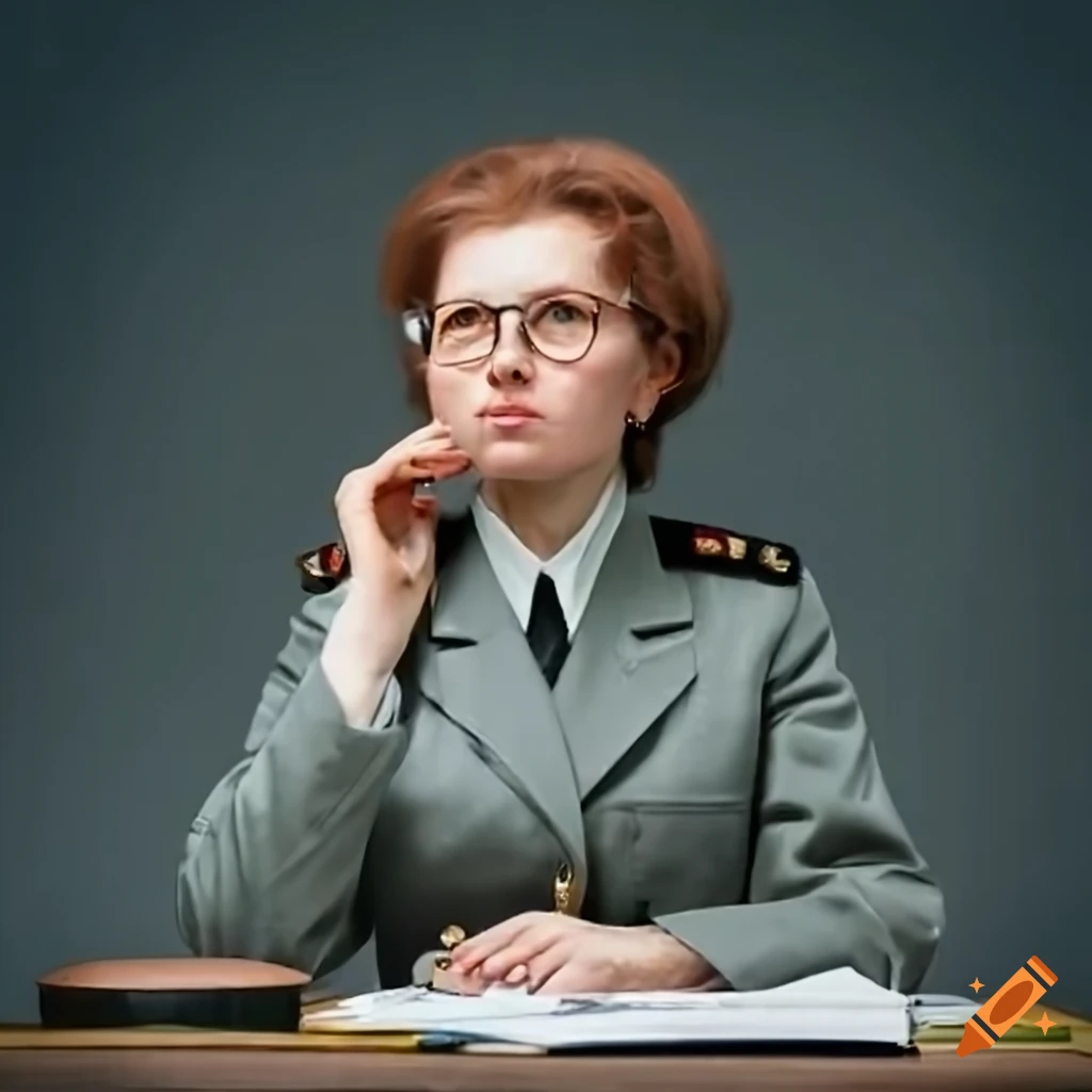 Middle-aged soviet female judge in military uniform