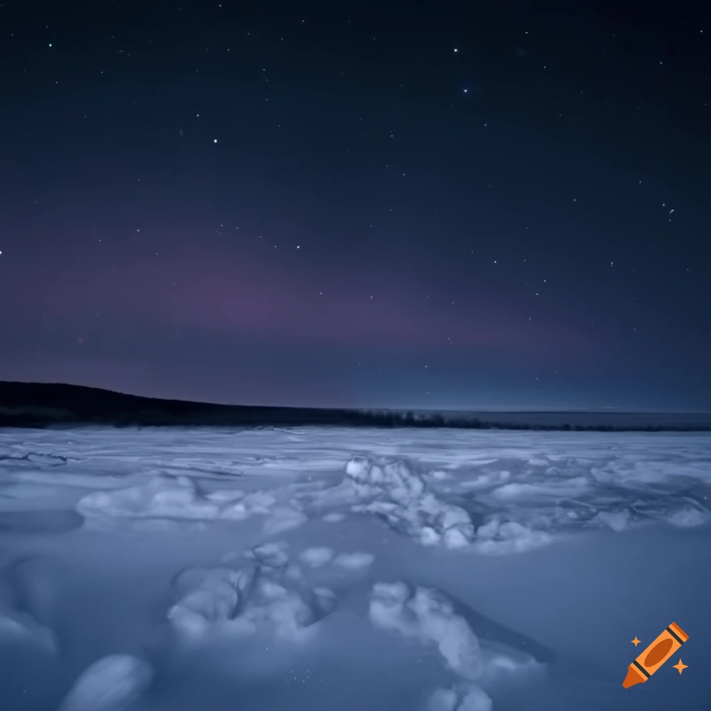 Nighttime blizzard in the dark tundra