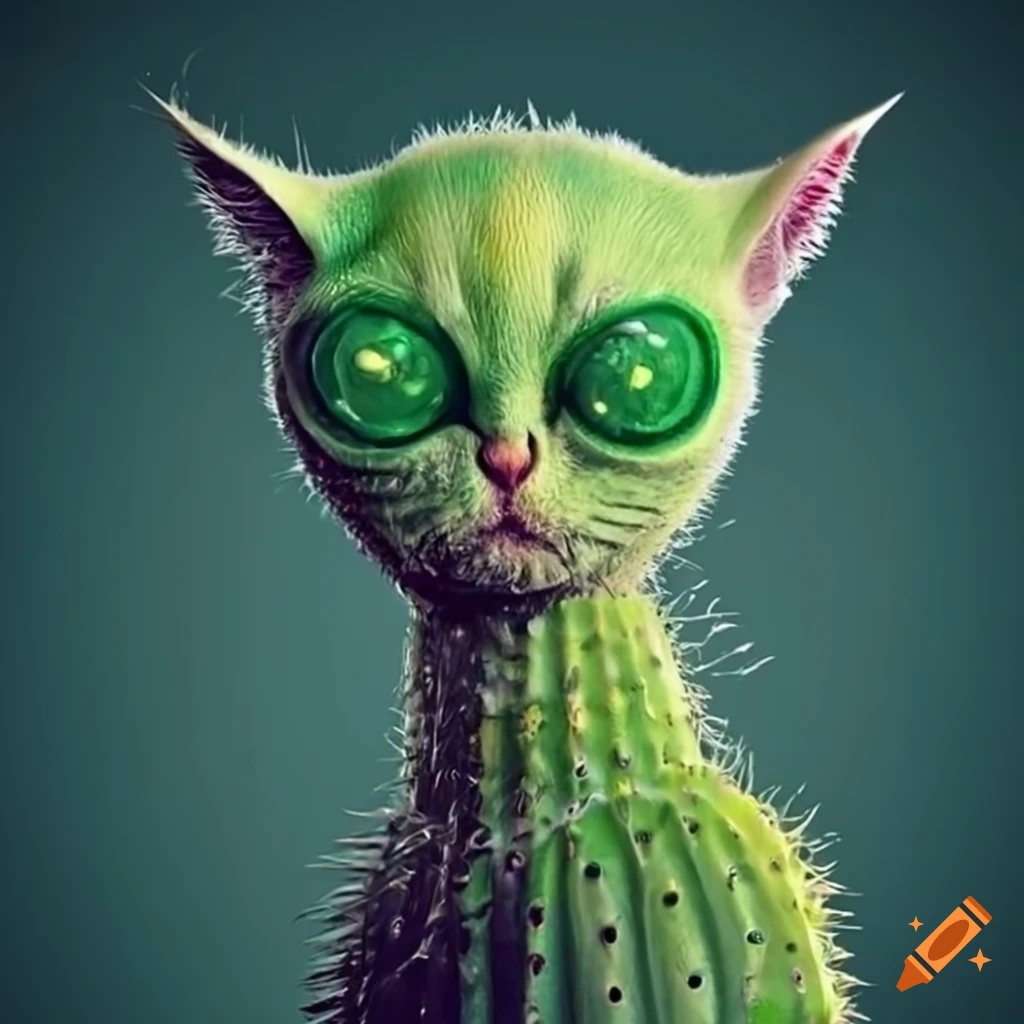 Image of an alien cat with a cactus-head