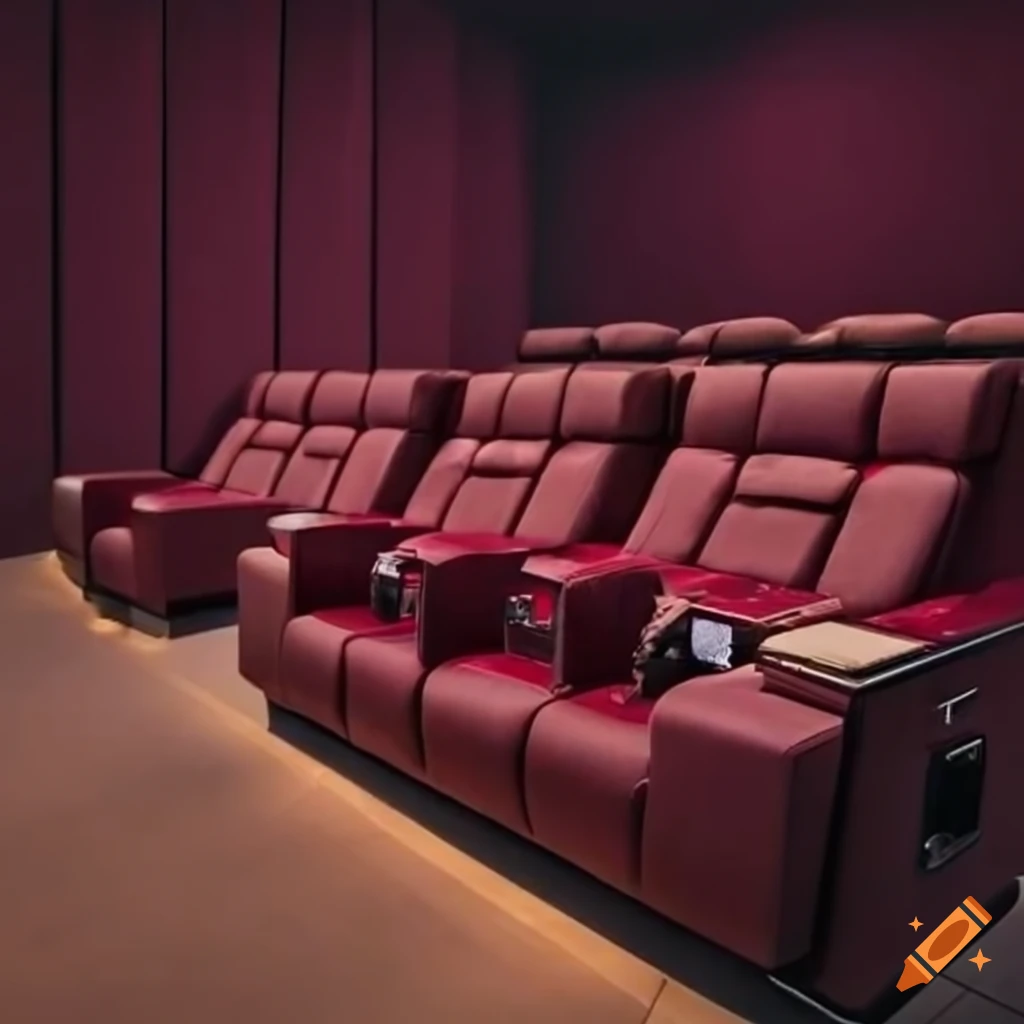 Luxurious first class airplane interior with mini cinema on Craiyon