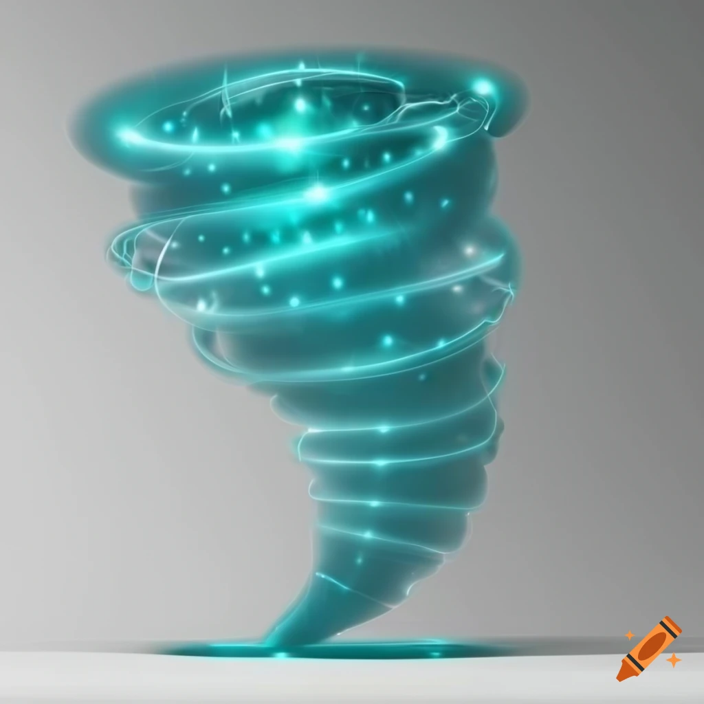 3d rendering of a dramatic tornado with turquoise lights