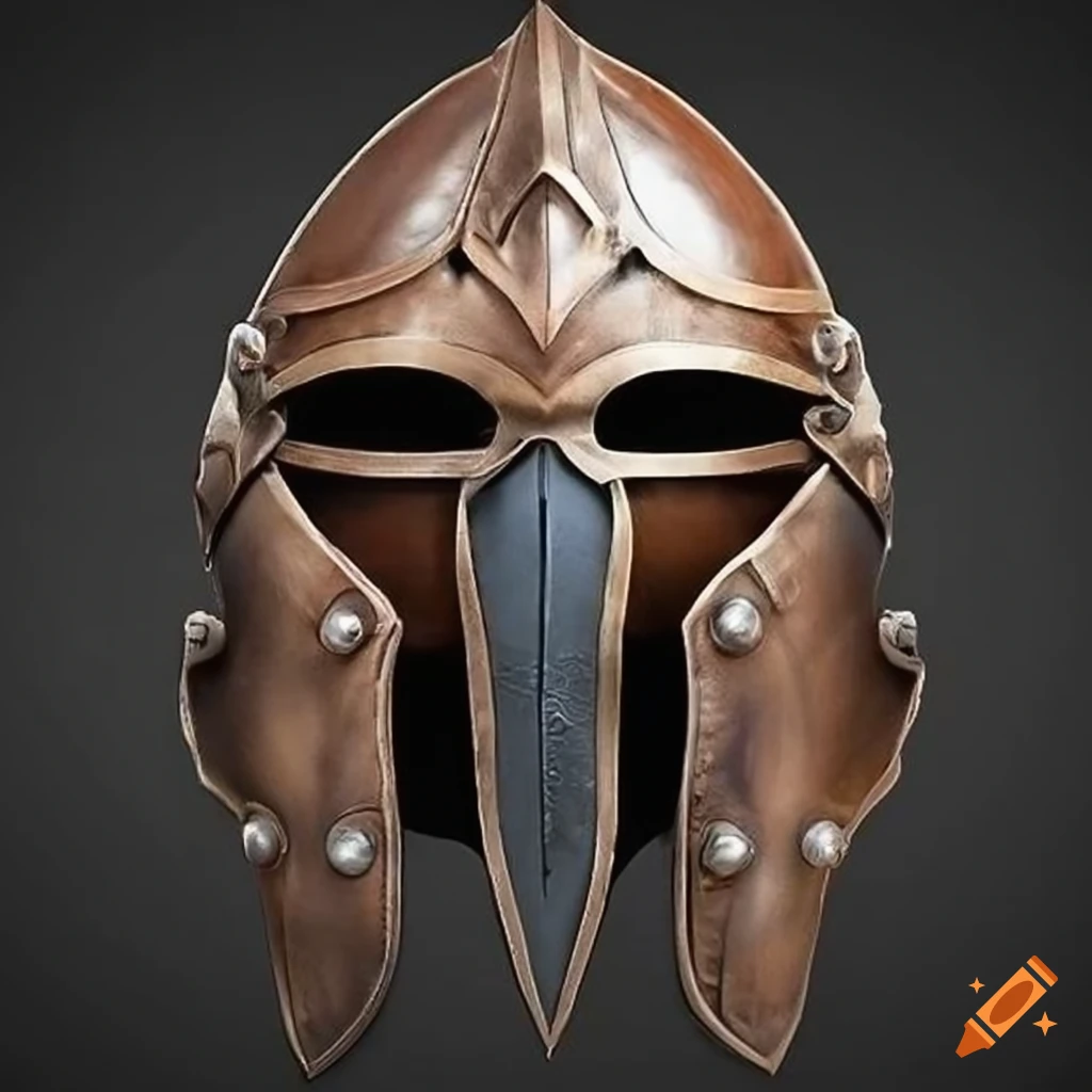 Mythic leather helm for a medieval fantasy character