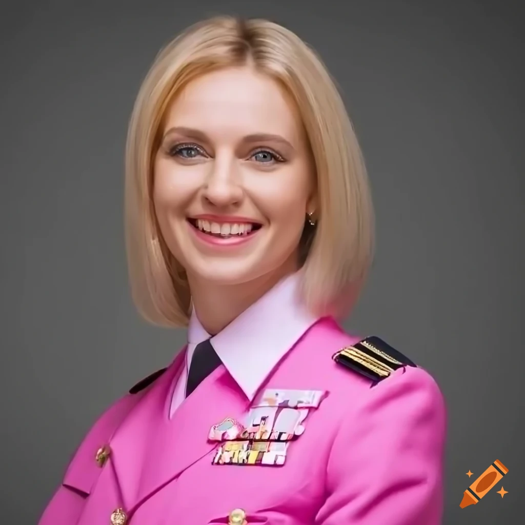 Confident woman politician wearing pink general's uniform