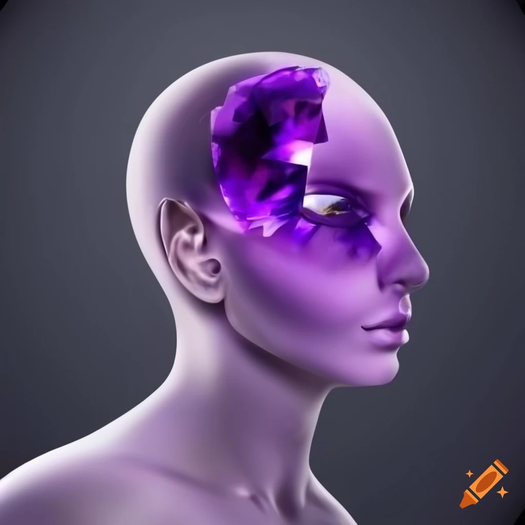 Surreal artwork of a human face with amethyst inside