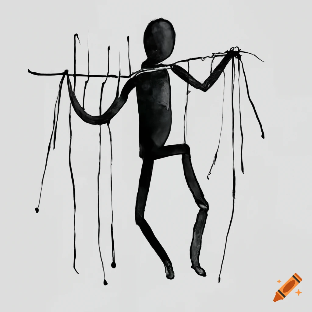 Surreal puppet being controlled by a hand