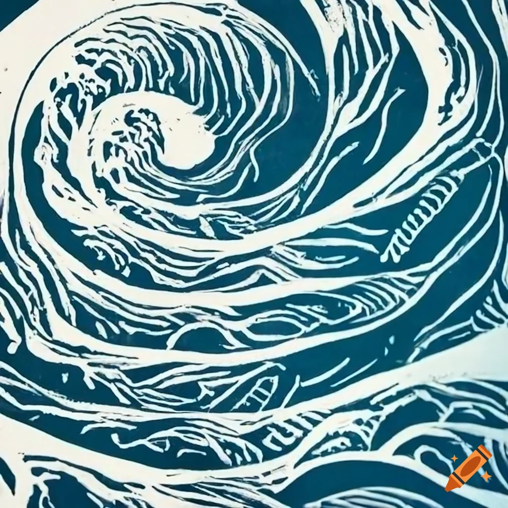 Linocut design of a wave