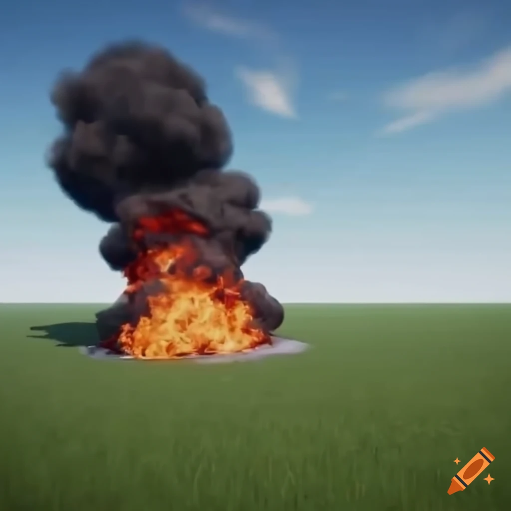 Unreal engine 5 fire explosion on grass with blue sky