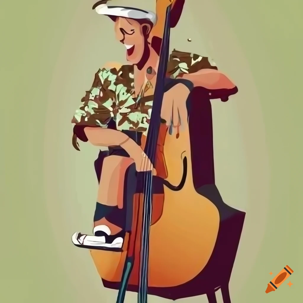 Illustration of a man rocking out on the upright bass
