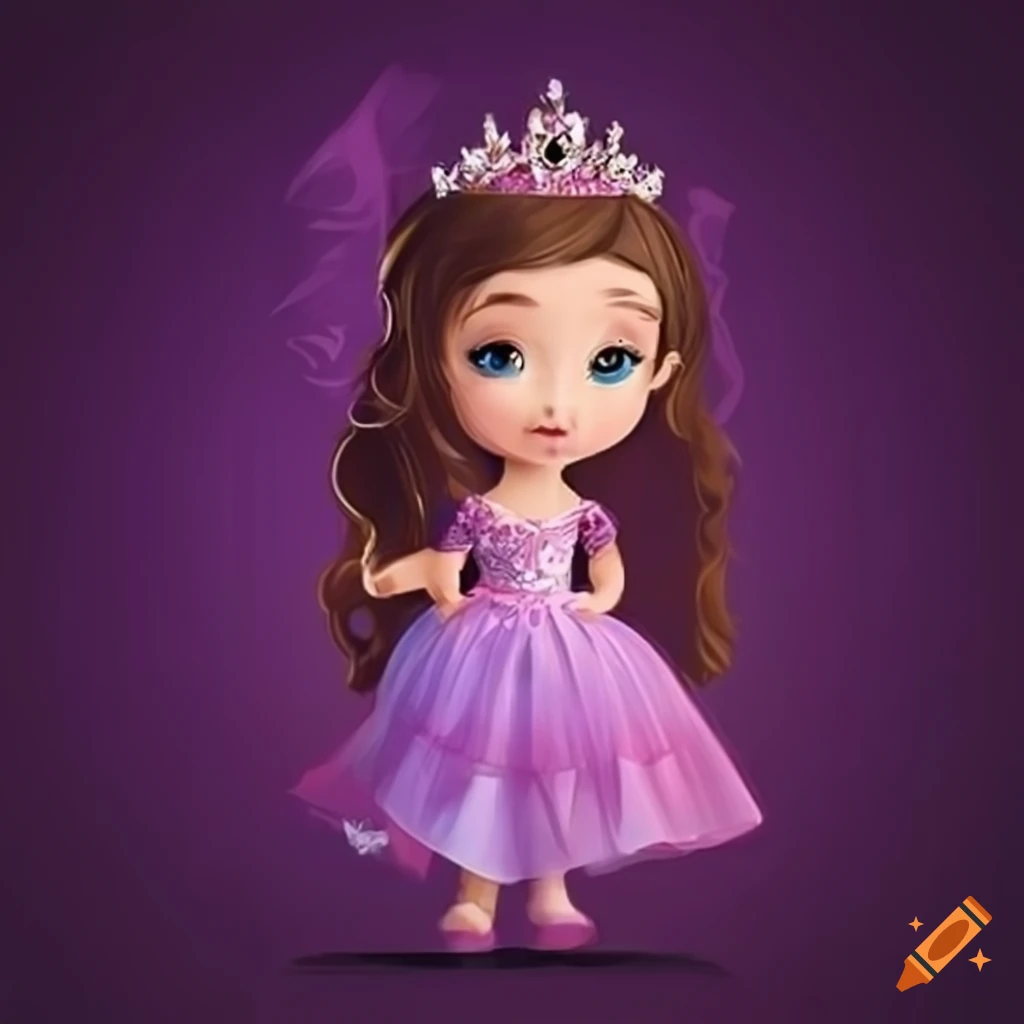 Photo of a young princess in a pink and purple dress on Craiyon