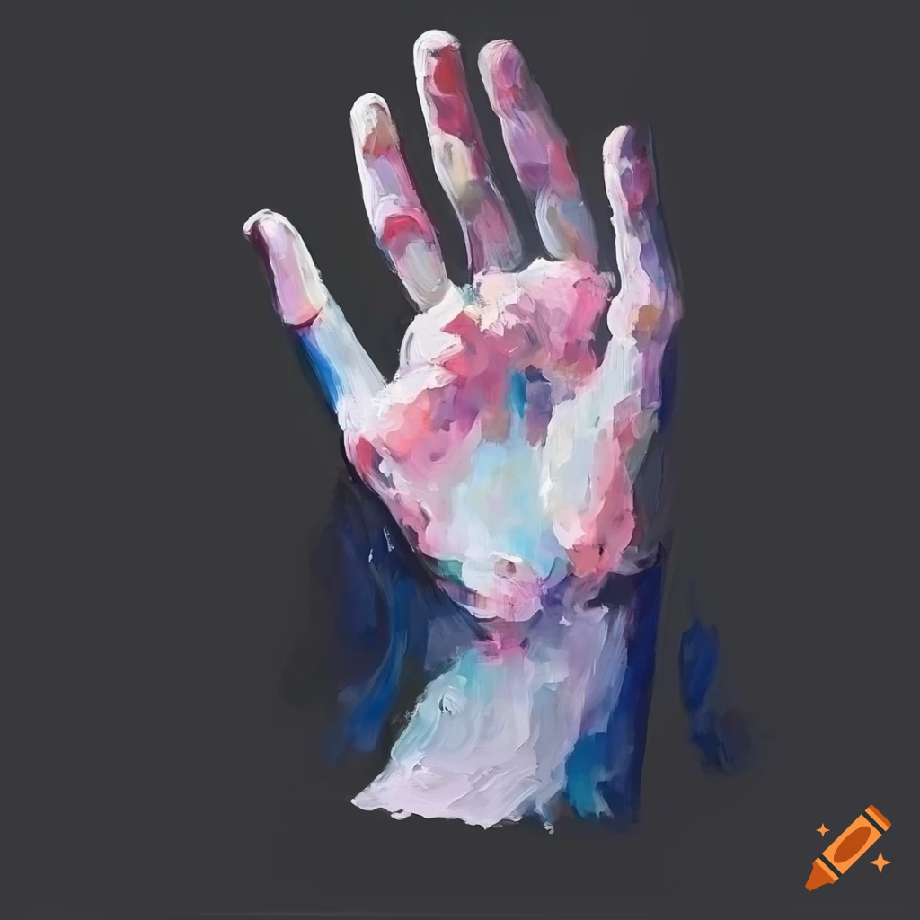 Impressionist painting of a white hand on black