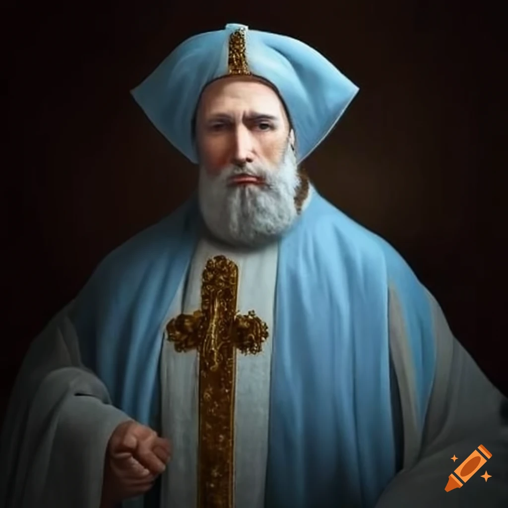 Image of a holy man in light blue vestments on Craiyon