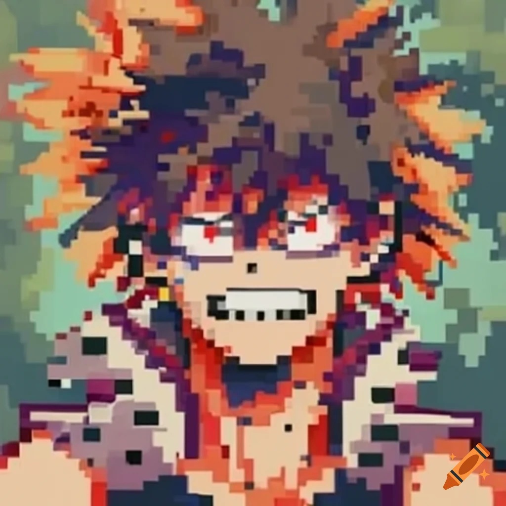 Bakugo pixel art with intense expression
