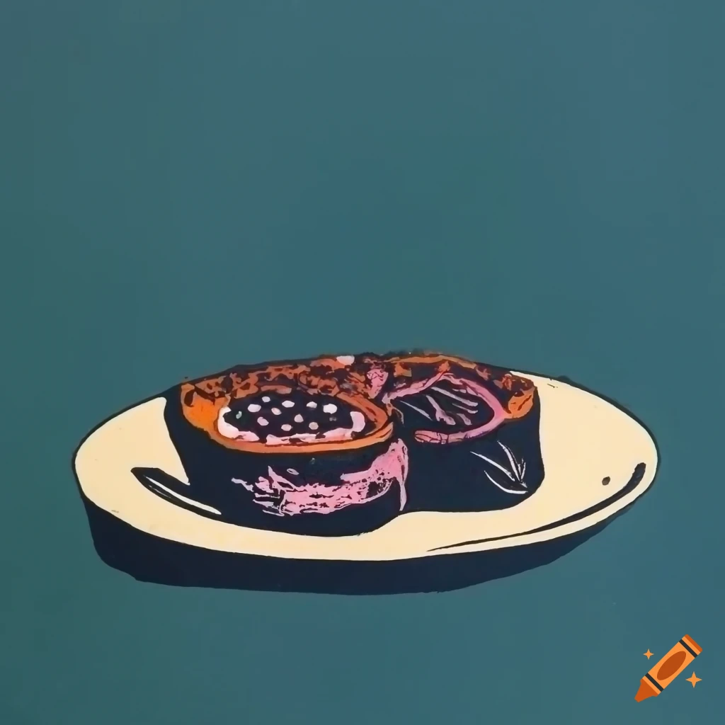 Vibrant linocut artwork of a meal