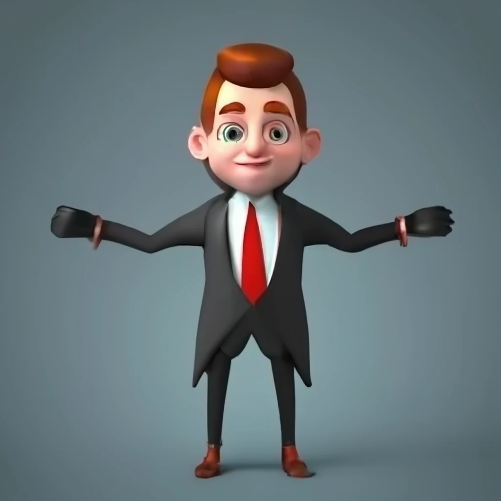 3d cartoon character in business suit with outstretched arms
