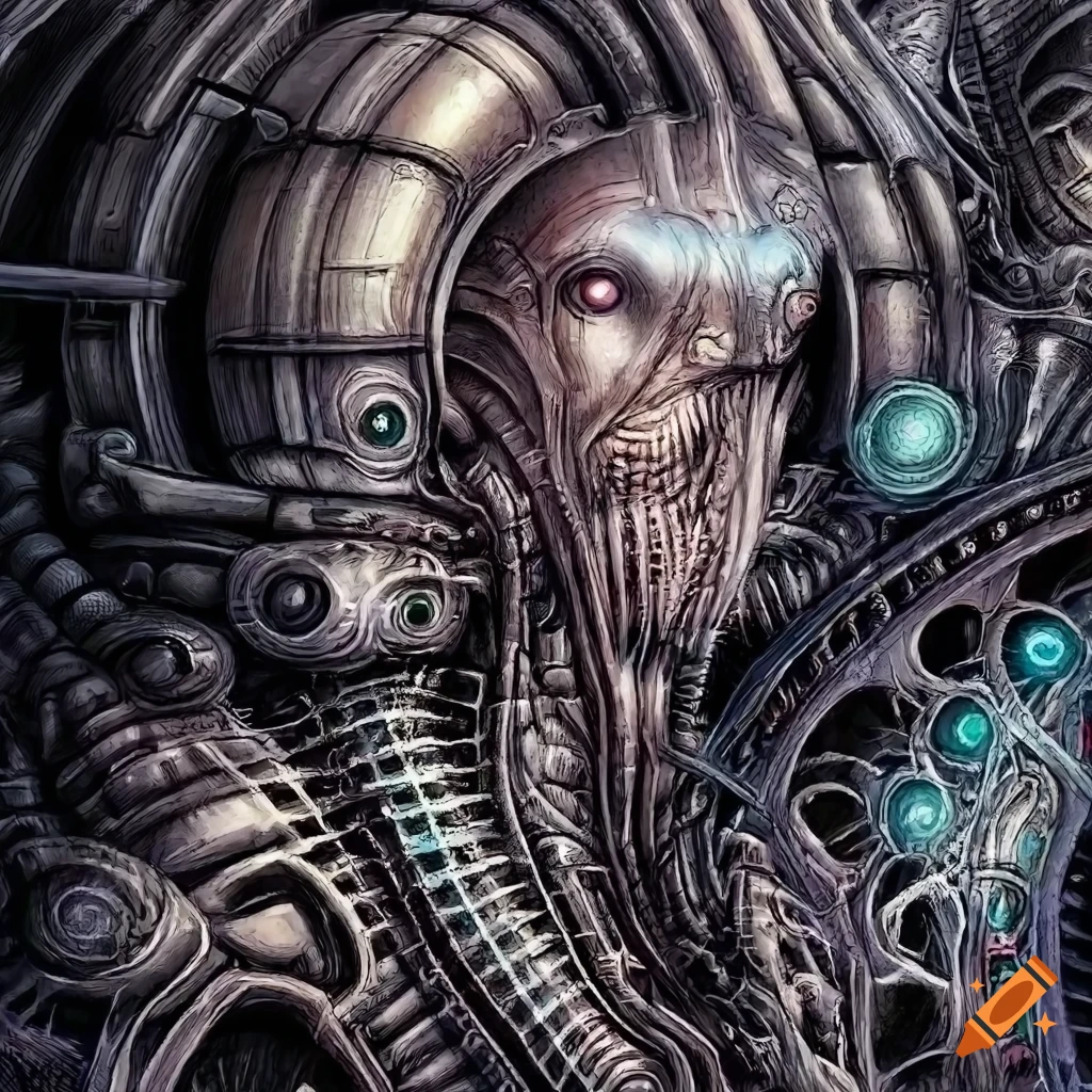 Sci-fi illustration of ed harris in alien biomechanical environment on ...