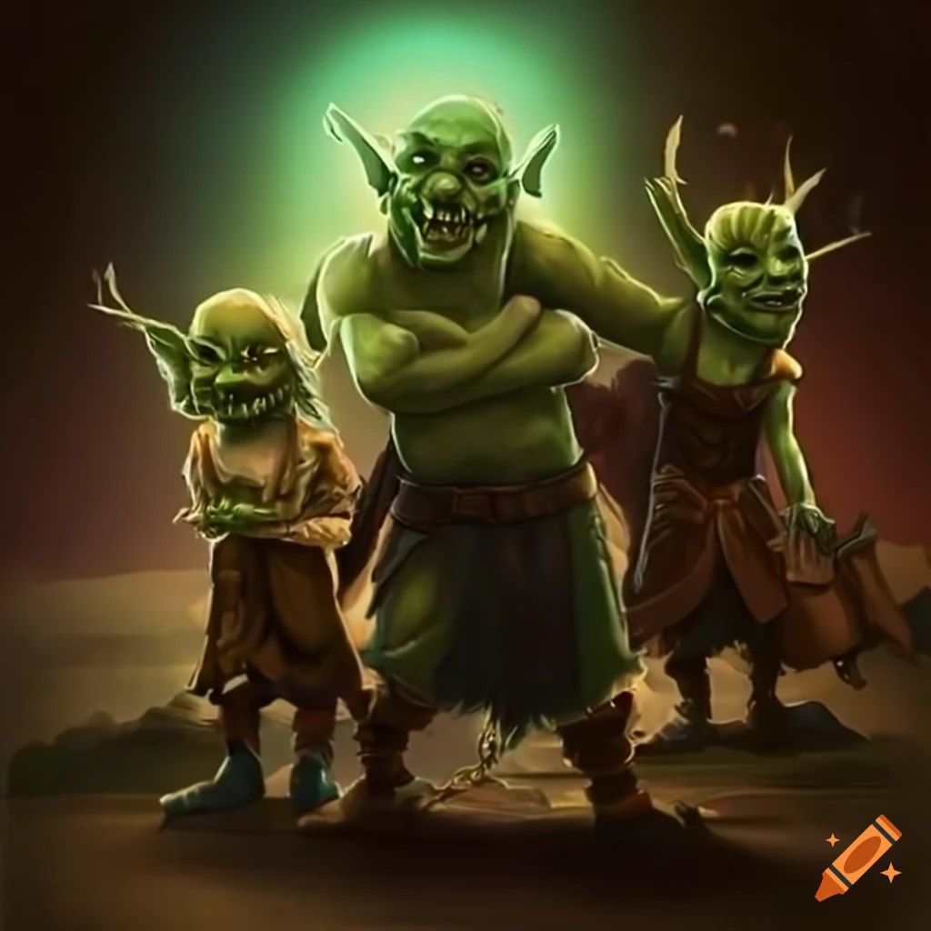 Illustration of three friendly goblins on Craiyon