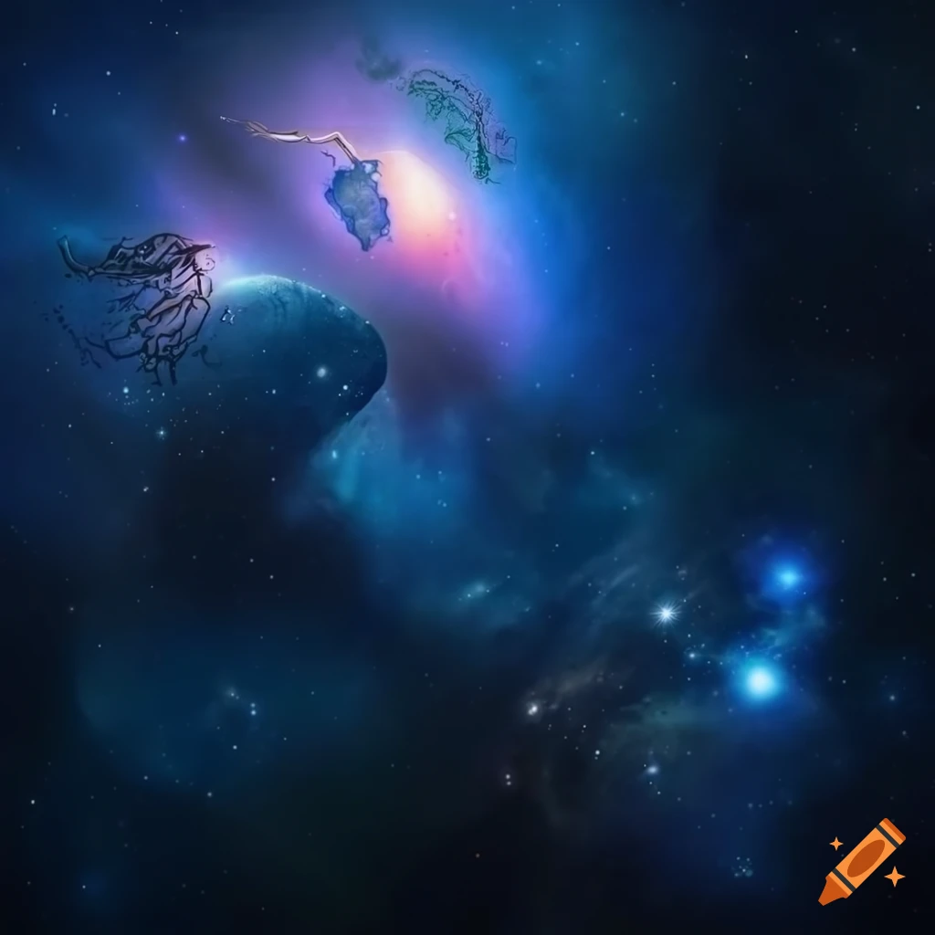 Illustration of a galaxy map for a sci-fi world on Craiyon