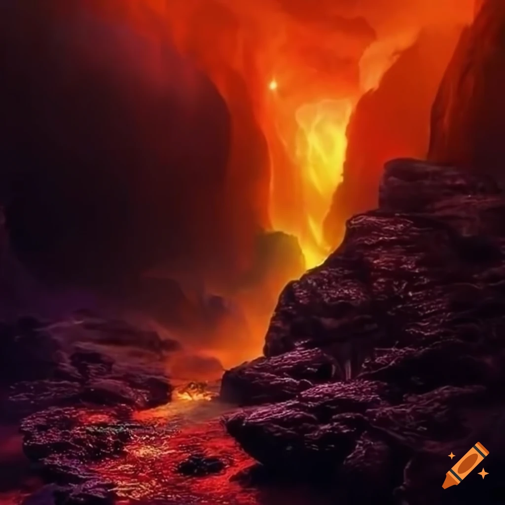 Landscape of magical fire and glowing lava on Craiyon