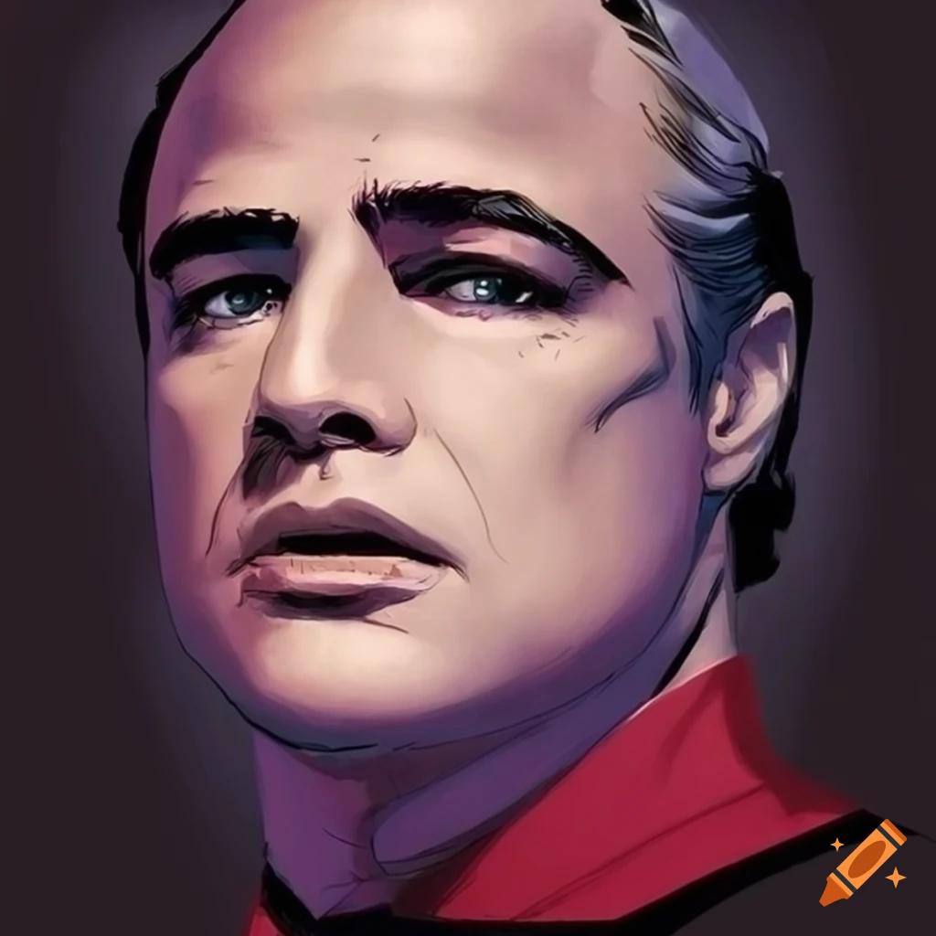 Marlon brando as star trek captain in vibrant comic art