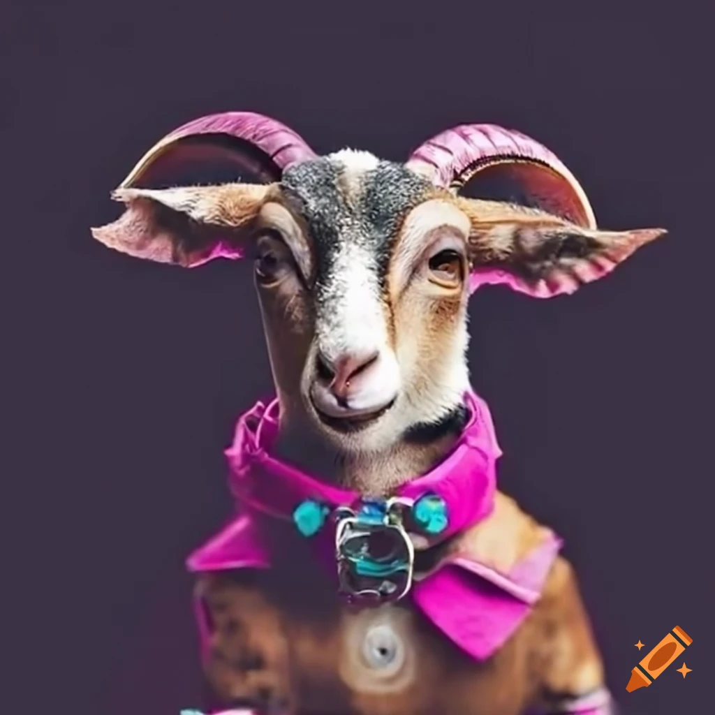 Goats in glam rock style and roller skates