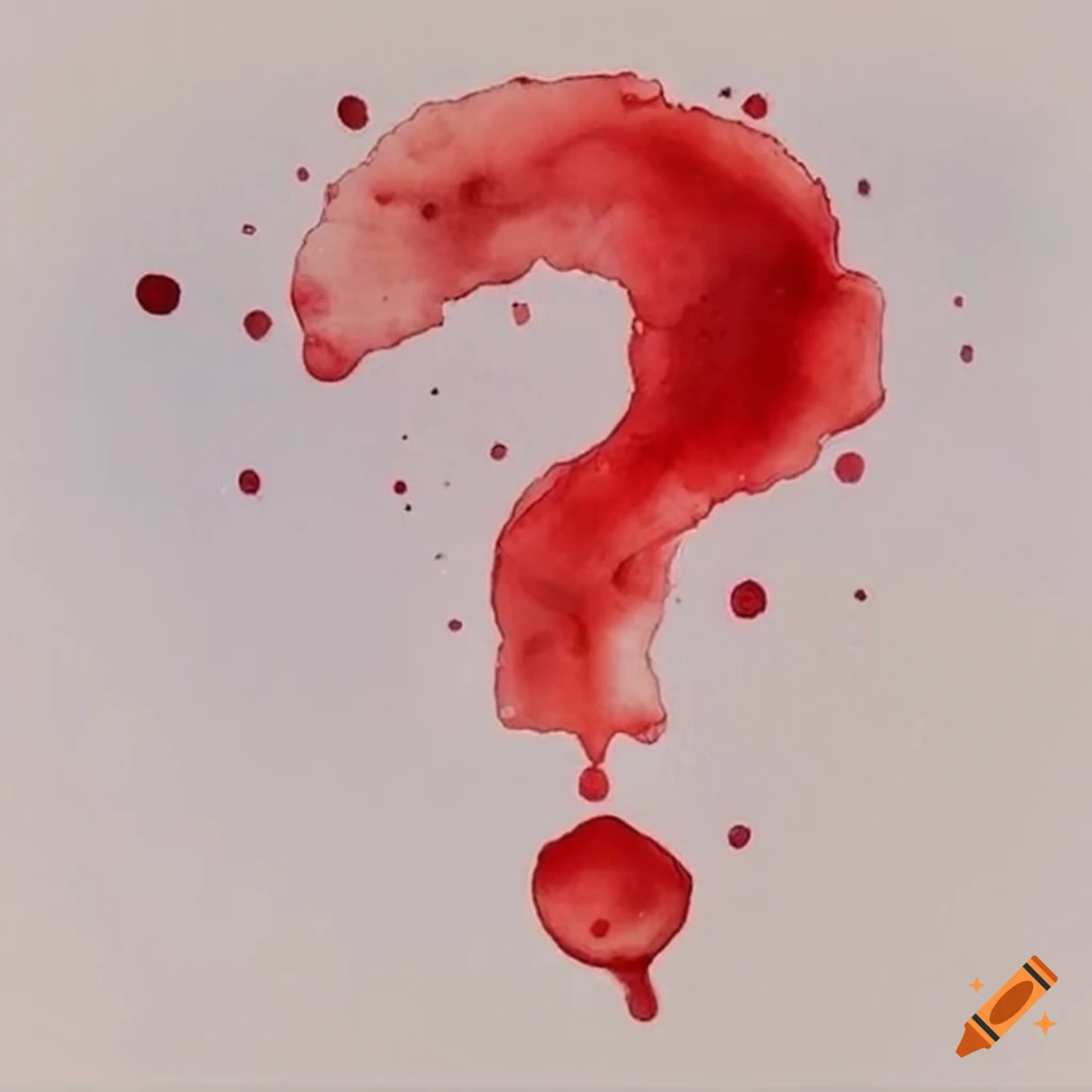 Intriguing watercolor painting of blood droplets forming a question mark