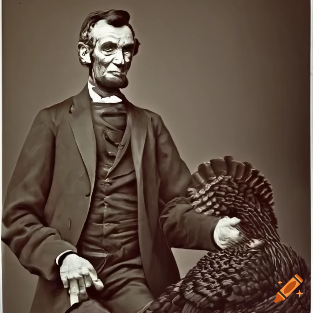 Abraham lincoln holding a turkey