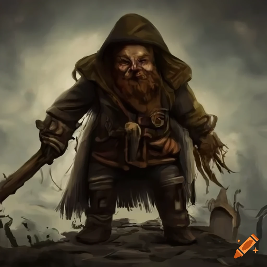 Image of a mysterious dwarf in a worn-down area