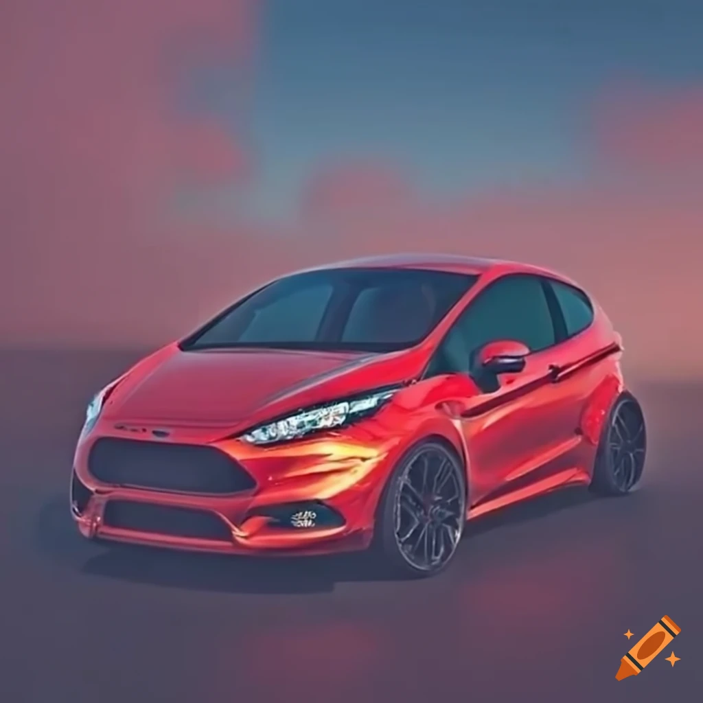 Red ford fiesta st with a scenic view