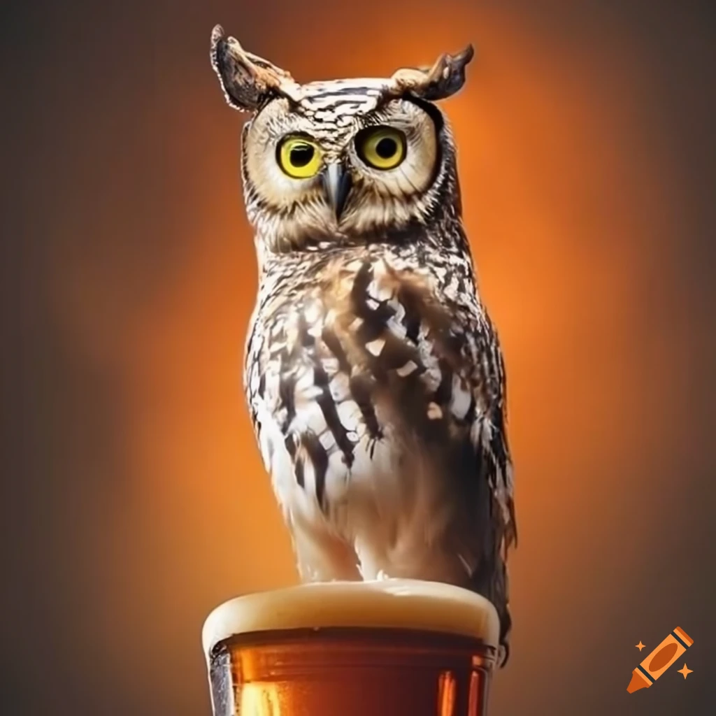 Owl drinking beer on Craiyon