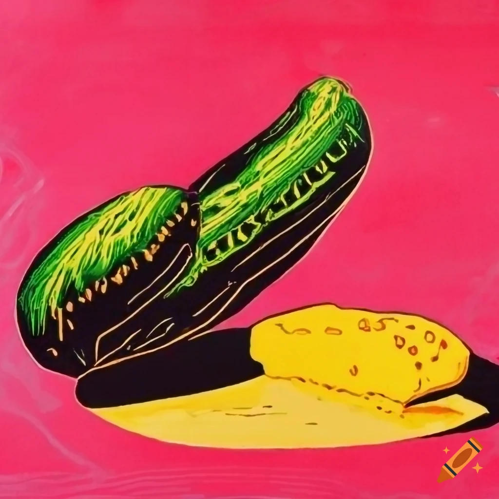 Vibrant linocut artwork of a futuristic meal