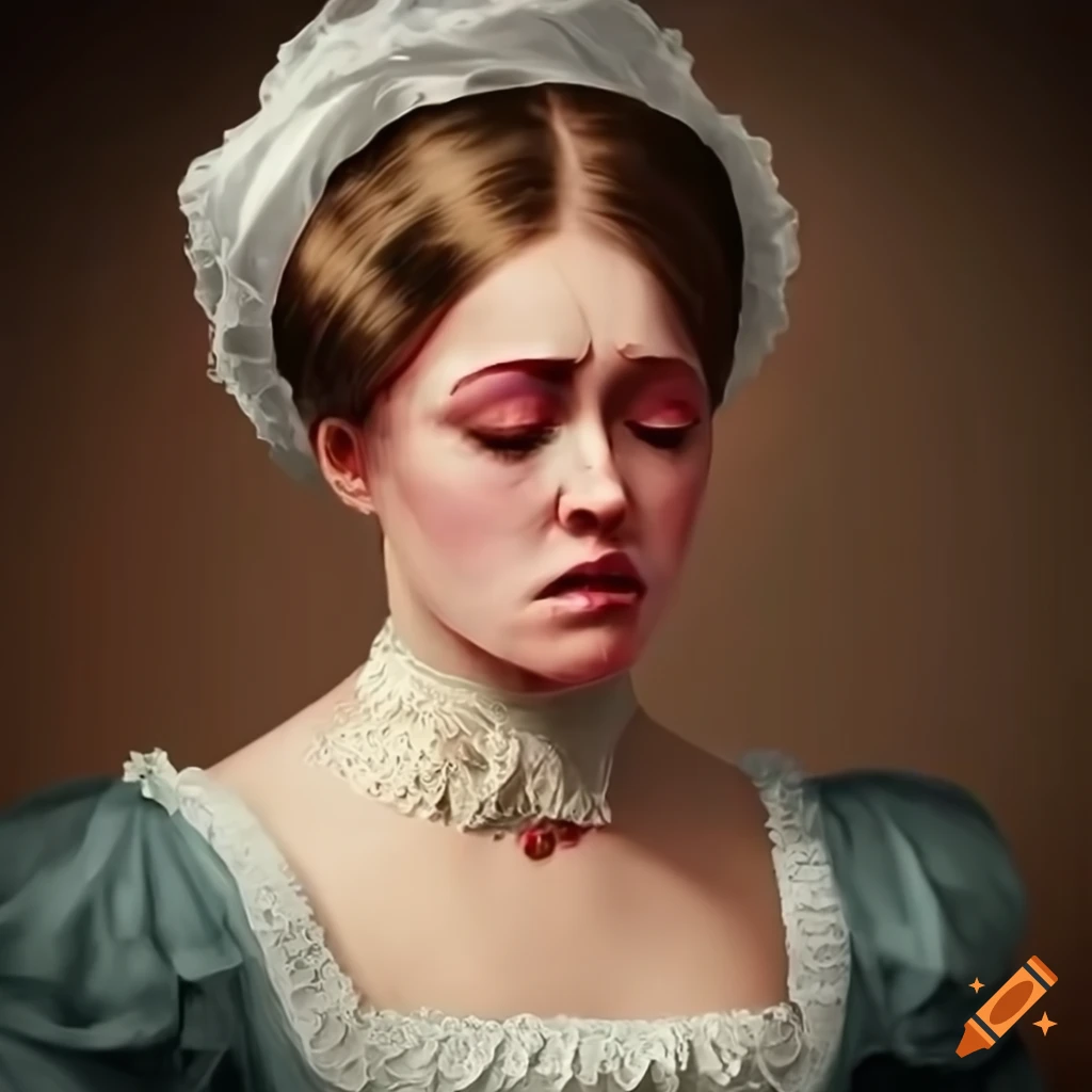 Portrait of a crying woman in a victorian setting