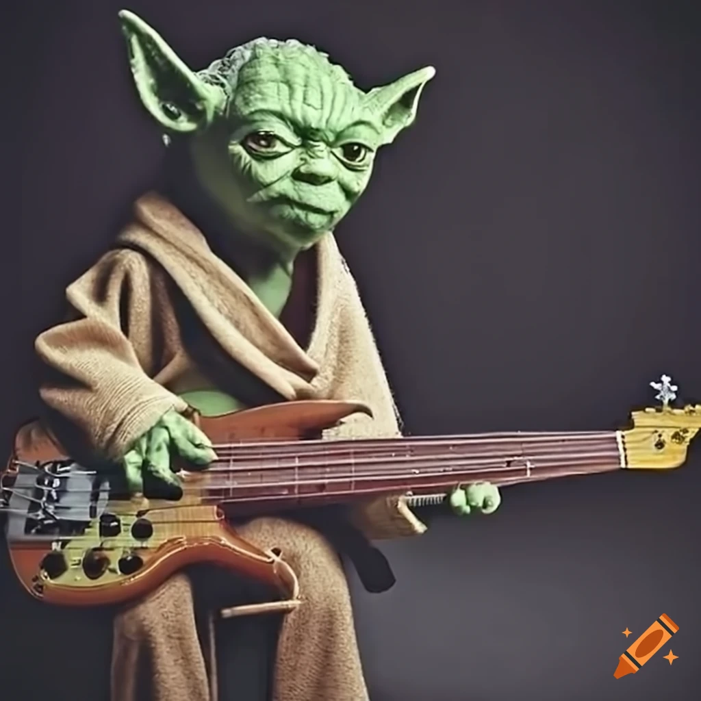 Image of yoda playing the bass guitar