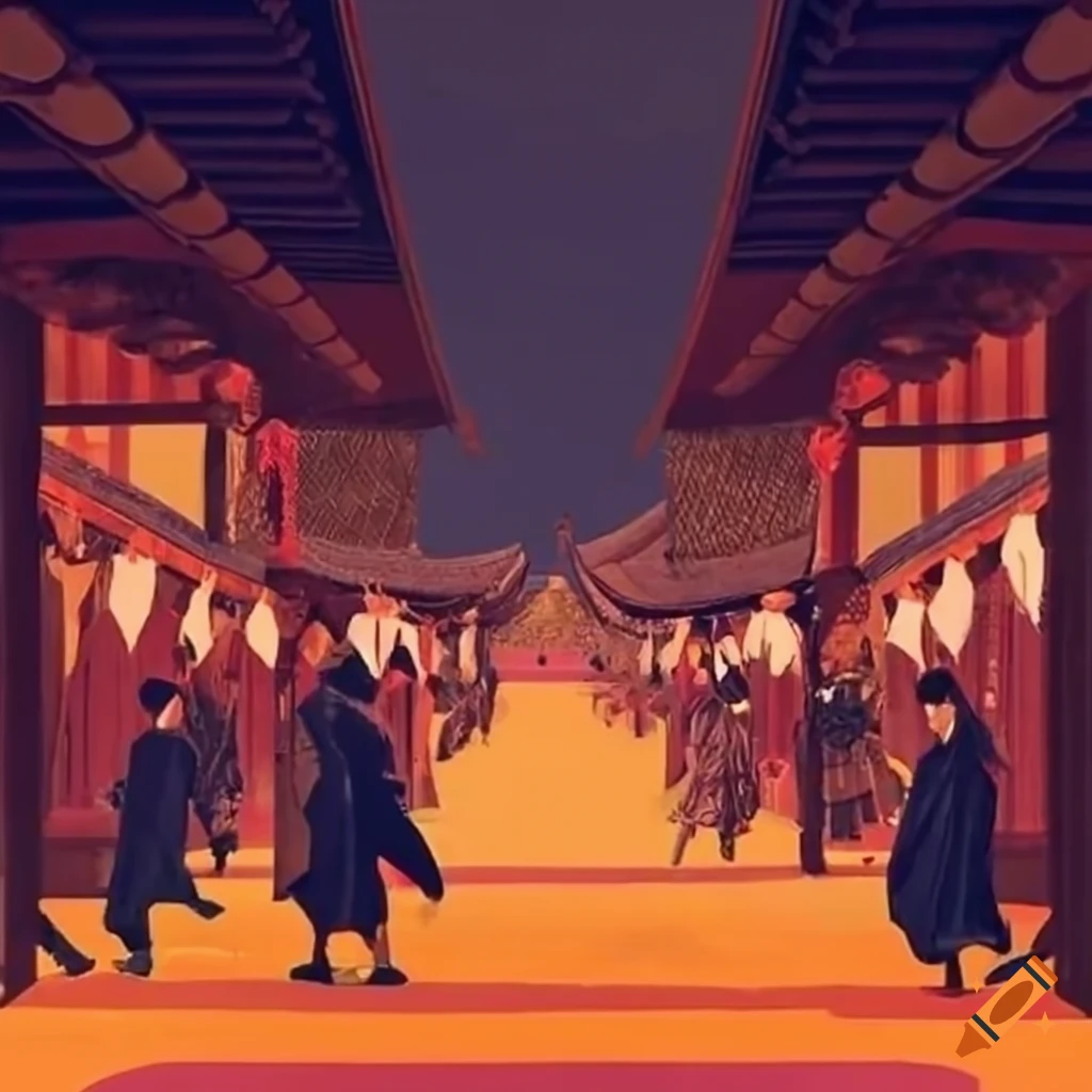 Villagers preparing for a traditional festival in ancient japan