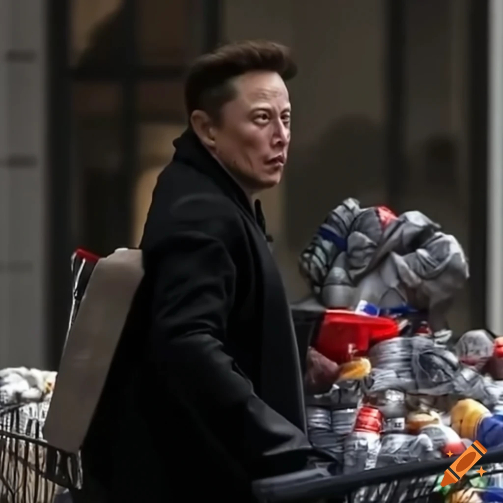 Humorous image of Elon Musk pushing a shopping cart on Craiyon