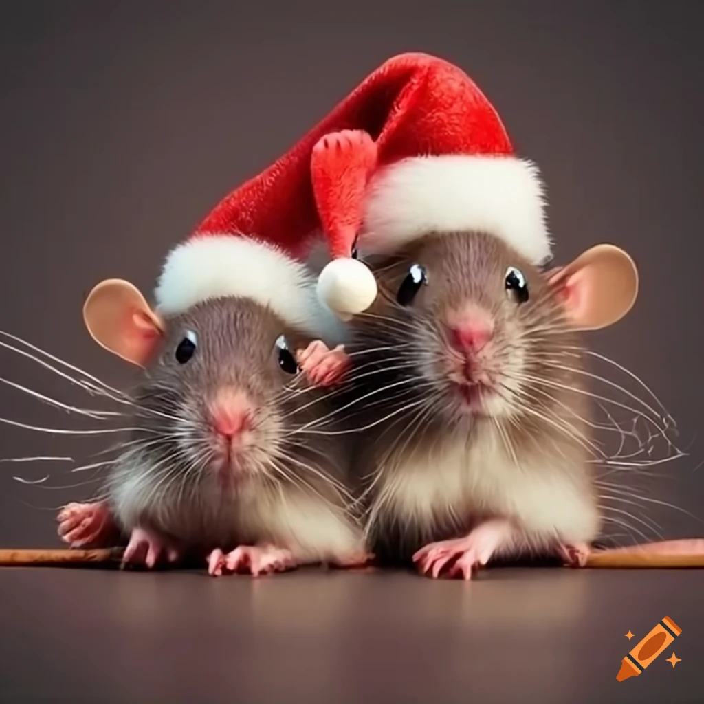 Illustration of Christmas rats with big eyes on Craiyon