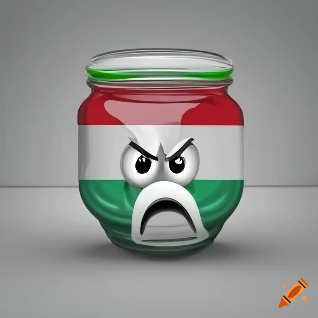 Jar with hungarian flag and angry face