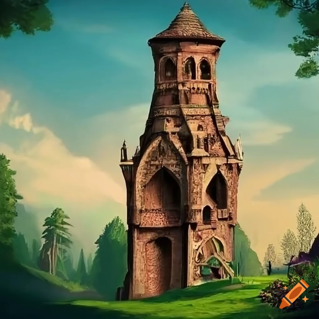 Tall tower hidden in the woods on Craiyon