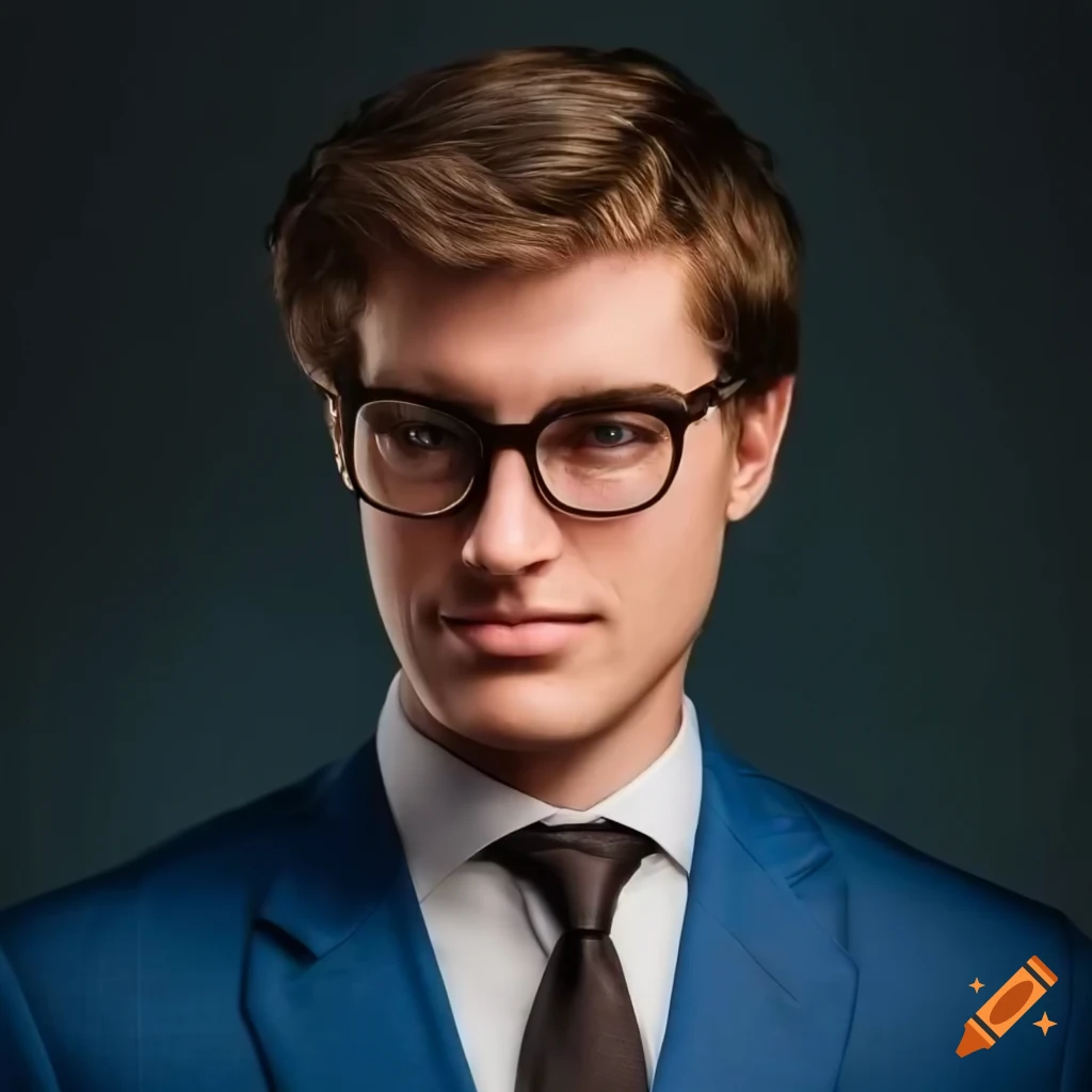 Portrait of a young man politician in blue tuxedo