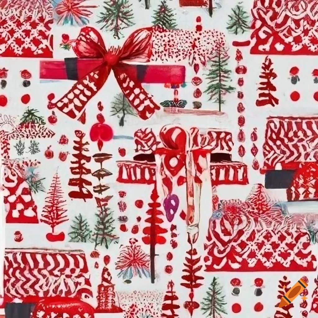 Scandinavian christmas wrapping paper with red and white design