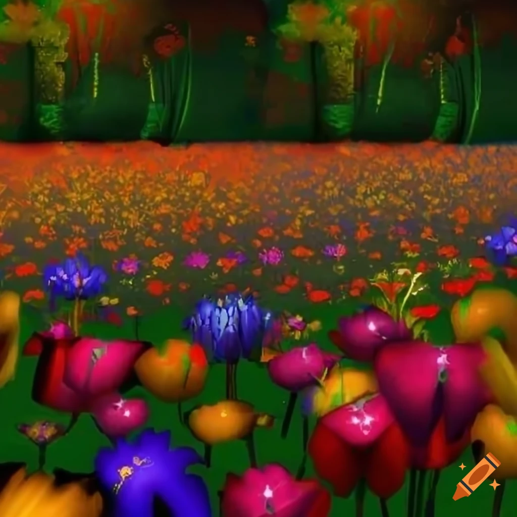 Vibrant flower field in nintendo 64 style