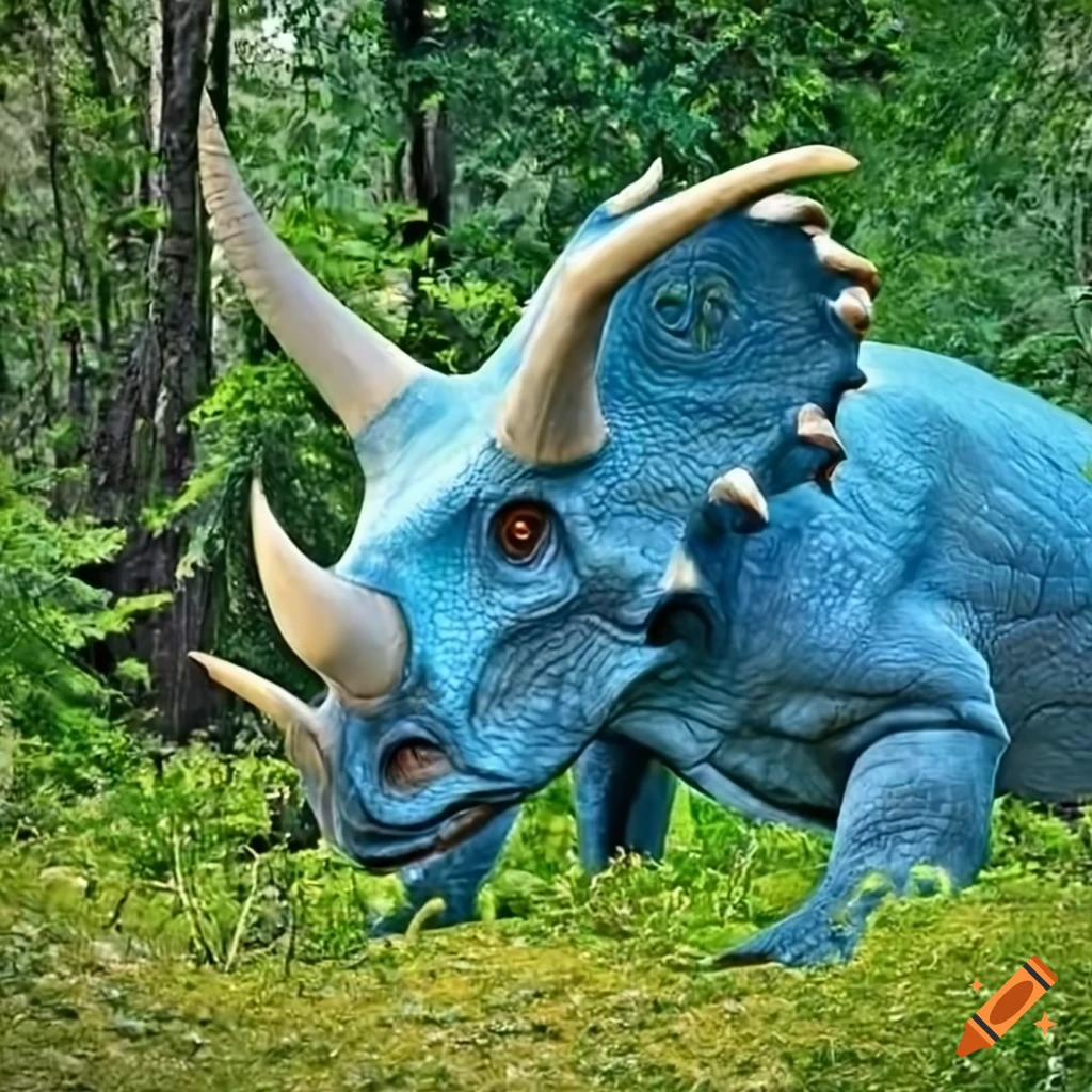 Blue triceratops hiding in tall vegetation on Craiyon