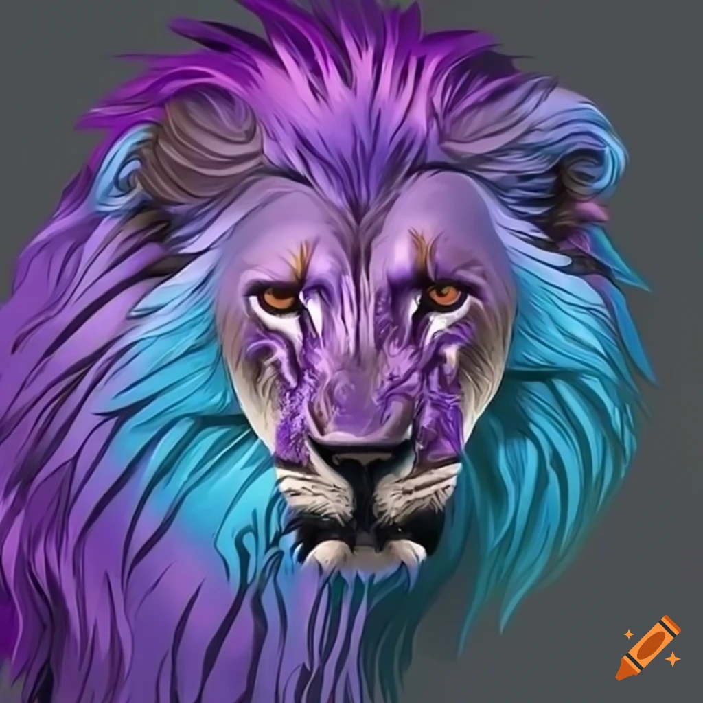 Abstract art of a roaring lion in purple and blue on Craiyon