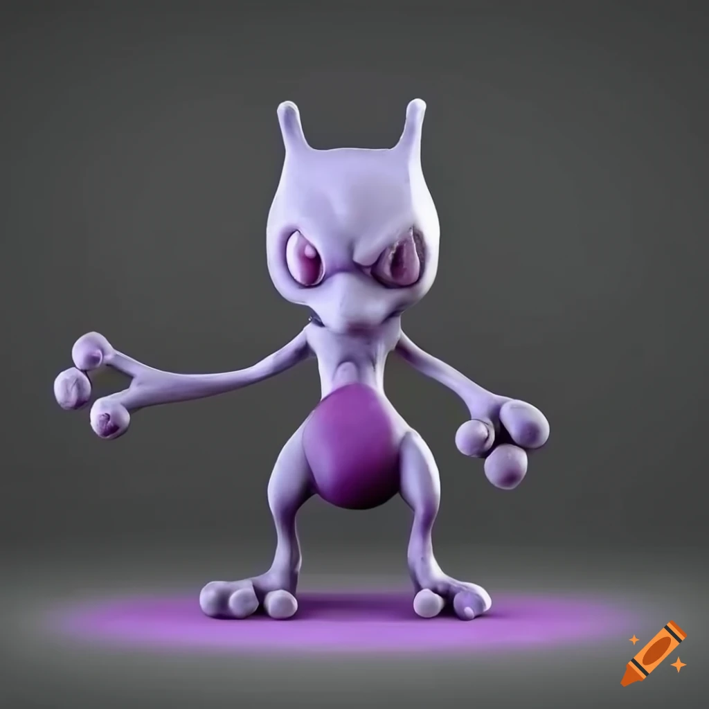 Clay model of mewtwo inspired by tim burton